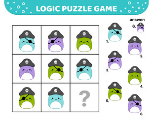 Logic puzzle game with parrots squishmallow Vector Image