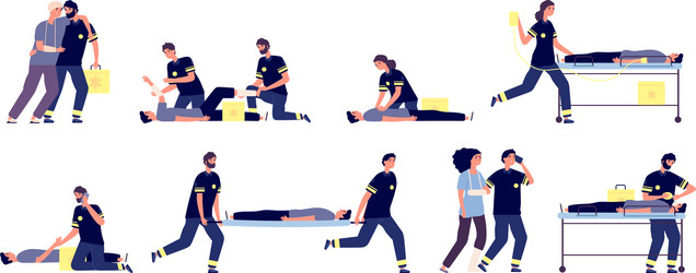 Paramedics doing cardiopulmonary resuscitation Vector Image