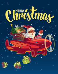 Santa flying his christmas plane Royalty Free Vector Image
