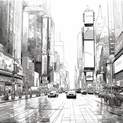 Times square square hand-drawn comic Royalty Free Vector