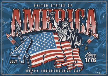 Independence day poster with statue Royalty Free Vector