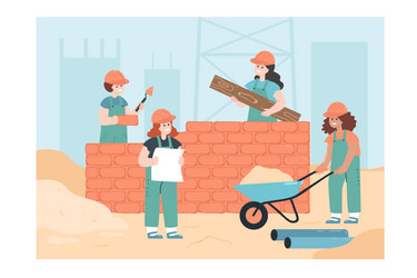 Little workers building house flat Royalty Free Vector Image
