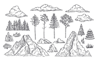 Mountain landscape sketch nature doodle drawing Vector Image