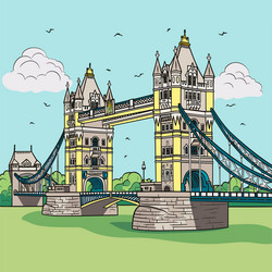 Tower bridge hand-drawn comic bridge Royalty Free Vector