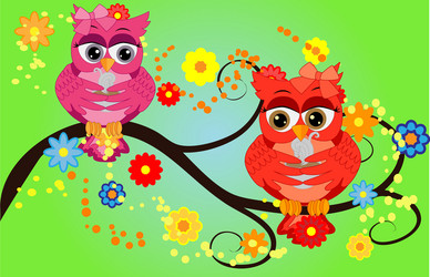 A bright cartoon beautiful pink owl with bow Vector Image