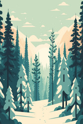Winter landscape with coniferous forest Royalty Free Vector