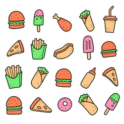 Set hand drawn fast food doodle Royalty Free Vector Image