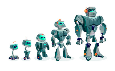 Robots evolution androids digital metal Royalty Free Vector