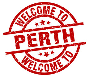 Welcome to perth red square grunge stamp Vector Image