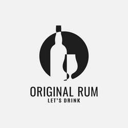 Rum bottle with glass logo on black background Vector Image