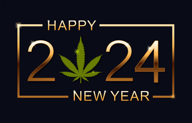 2024 happy new year background with marijuana leaf