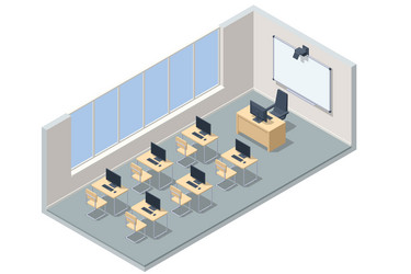 Isometric computer lab classroom Royalty Free Vector Image