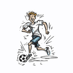 Soccer player hand-drawn comic football Royalty Free Vector