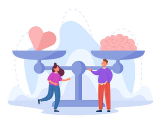 Hand holding scales with brain and heart Vector Image