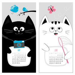 February 2024 calendar sheet with a cute cat Vector Image