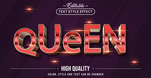 Editable text style effect - queen text style Vector Image