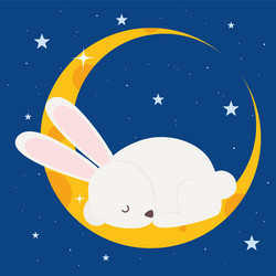 Cute rabbit on moon icon line style Royalty Free Vector