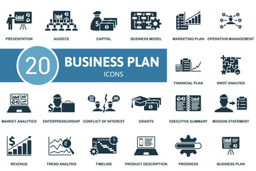 Operational plan icon set monochrome simple Vector Image