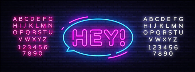 Hey neon text design template sticker Royalty Free Vector