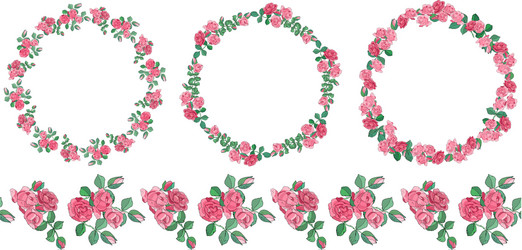 Round template and seamless border with roses Vector Image