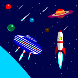 Cartoon rocket in sky full moon in night sky Vector Image