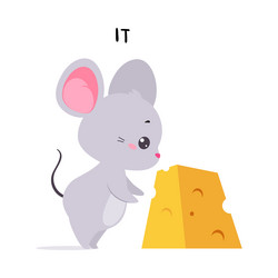 Cute mouse holding cheese Royalty Free Vector Image