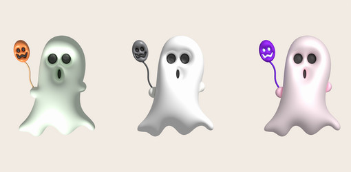 3d cute little ghost icon button on halloween Vector Image