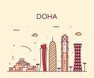 One single line drawing of doha city skyline Vector Image