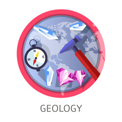 Geology emblem with pick mountain and minerals Vector Image