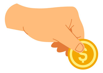 Hand holding gold coin icon cartoon style Vector Image