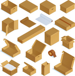 Carton boxes variations isometric realistic Vector Image