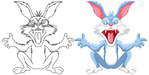 Crazy rabbit cartoon sitting with sharp teeth Vector Image
