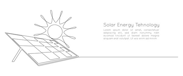 One continuous line drawing of solar panel Vector Image