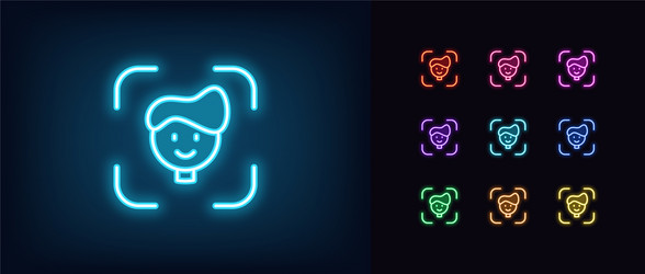Outline neon id circuit icon set glowing neon Vector Image