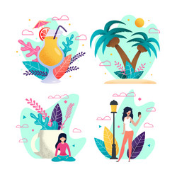 Group vacation activities on tropical Royalty Free Vector