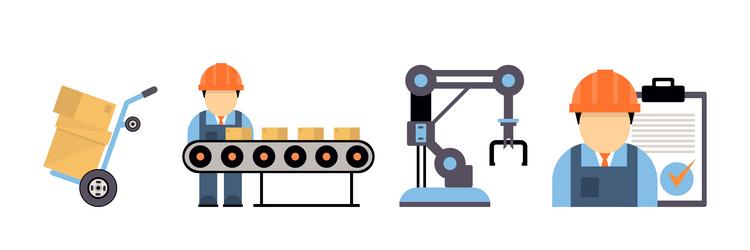 Production process with machine operator man in Vector Image