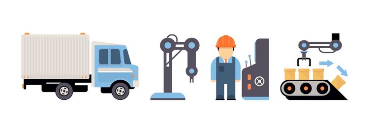 Production process with machine operator man in Vector Image