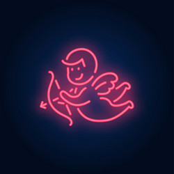 Pink cupid angel neon sign Royalty Free Vector Image