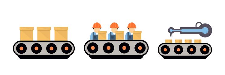 Production process with machine operator man in Vector Image