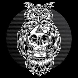 Elaborate drawing of owl holding skull Royalty Free Vector