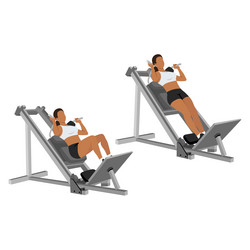 Woman doing machine hack squat exercise flat Vector Image