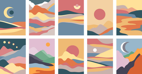 Set of abstract contemporary landscape posters Vector Image