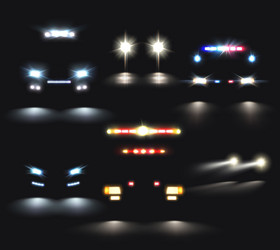 Car headlights realistic round bright cars Vector Image