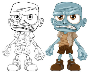 Grumpy zombie man cartoon character with blue skin