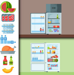 Fridge with food opening realistic refrigerator Vector Image