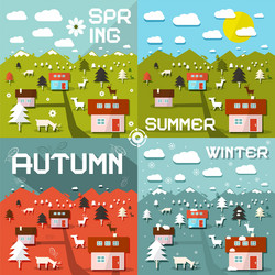 Four seasons landscapes with people spring summer Vector Image