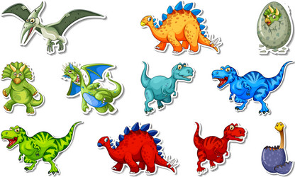 Sticker set with different types dinosaurs Vector Image