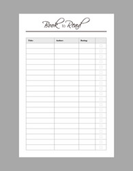 Bookshelf reading list journal template Royalty Free Vector