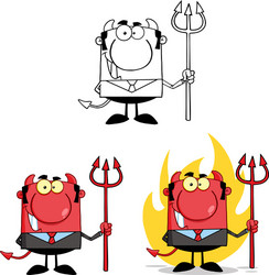Devil boss with a trident holds up contract Vector Image