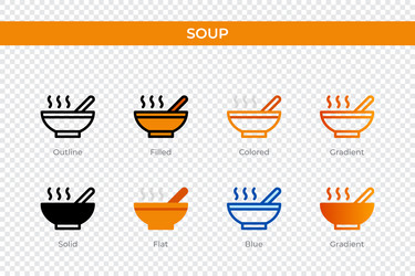 Soup icon in different style soup icons designed Vector Image